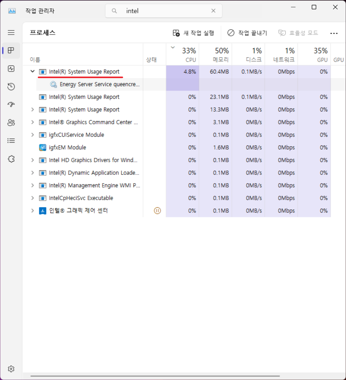 렉걸리는 Intel(R) System Usage Report 삭제하기