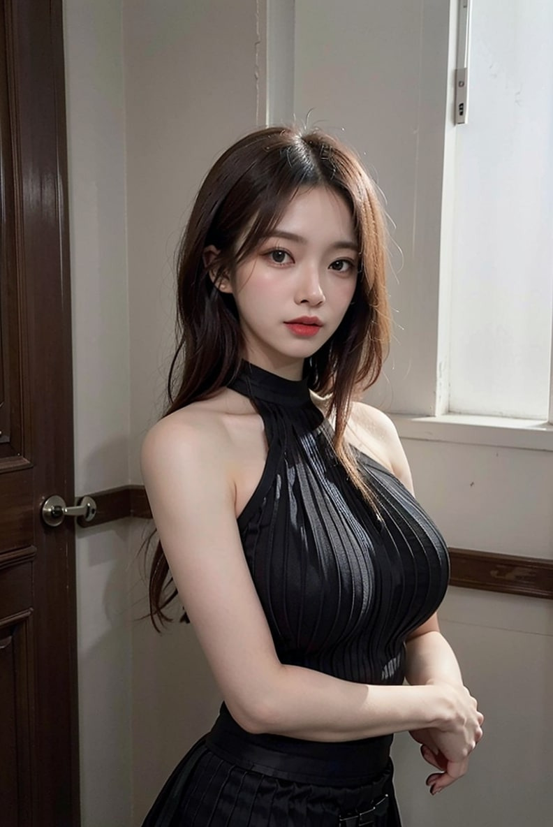 홀터넥 크롭탑 티셔츠 입은 Ai여자