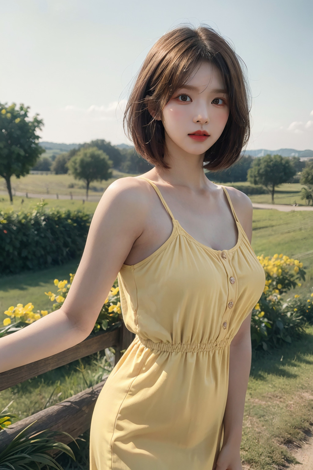 여성스러운 노란색 선드레스 입은 여자 Ai 사진 그림 4