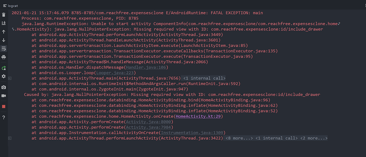 [Android/Error] 안드로이드 Caused by: java.lang.NullPointerException: Missing required view with ID