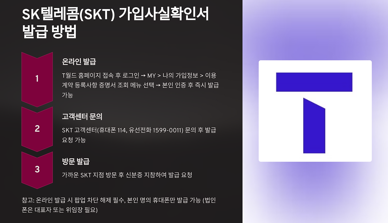 통신사별 가입사실확인서 발급 방법skt Kt Lg U 알뜰폰