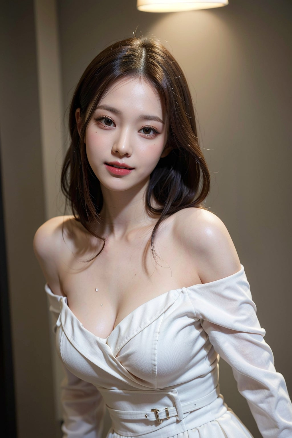 화이트 오프숄더 드레스 입은 여친컨셉 Ai로 그리기 만들기