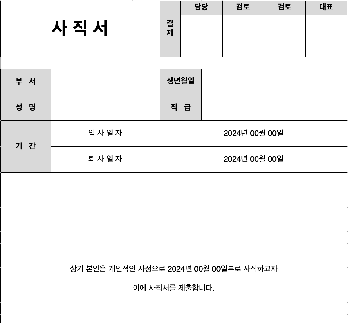 직장인 사직서 양식 다운로드 및 작성 방법 퇴사 통보 시기
