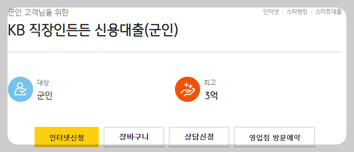 Kb국민은행 Kb 직장인든든 신용대출군인 특징 신청자격 금액 기간 상환 금리 수수료 금리인하 담보 부대비용
