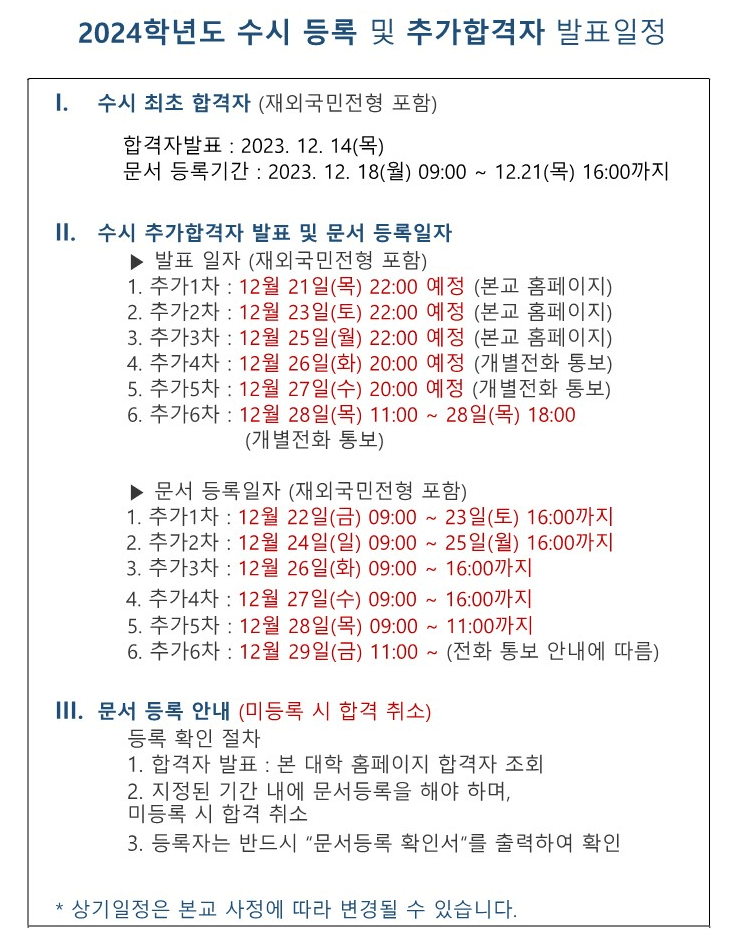 2025 가천대 수시 합격자 발표 일정 2024 예비번호 충원 결과