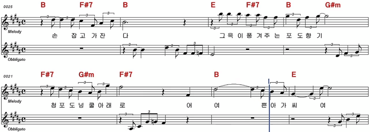 차수빈도미 청포도 사랑 가사악보노래 해석