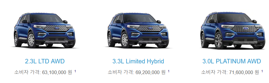포드 익스플로러 하이브리드 연비 가격 제원 준대형 Suv 하이브리드