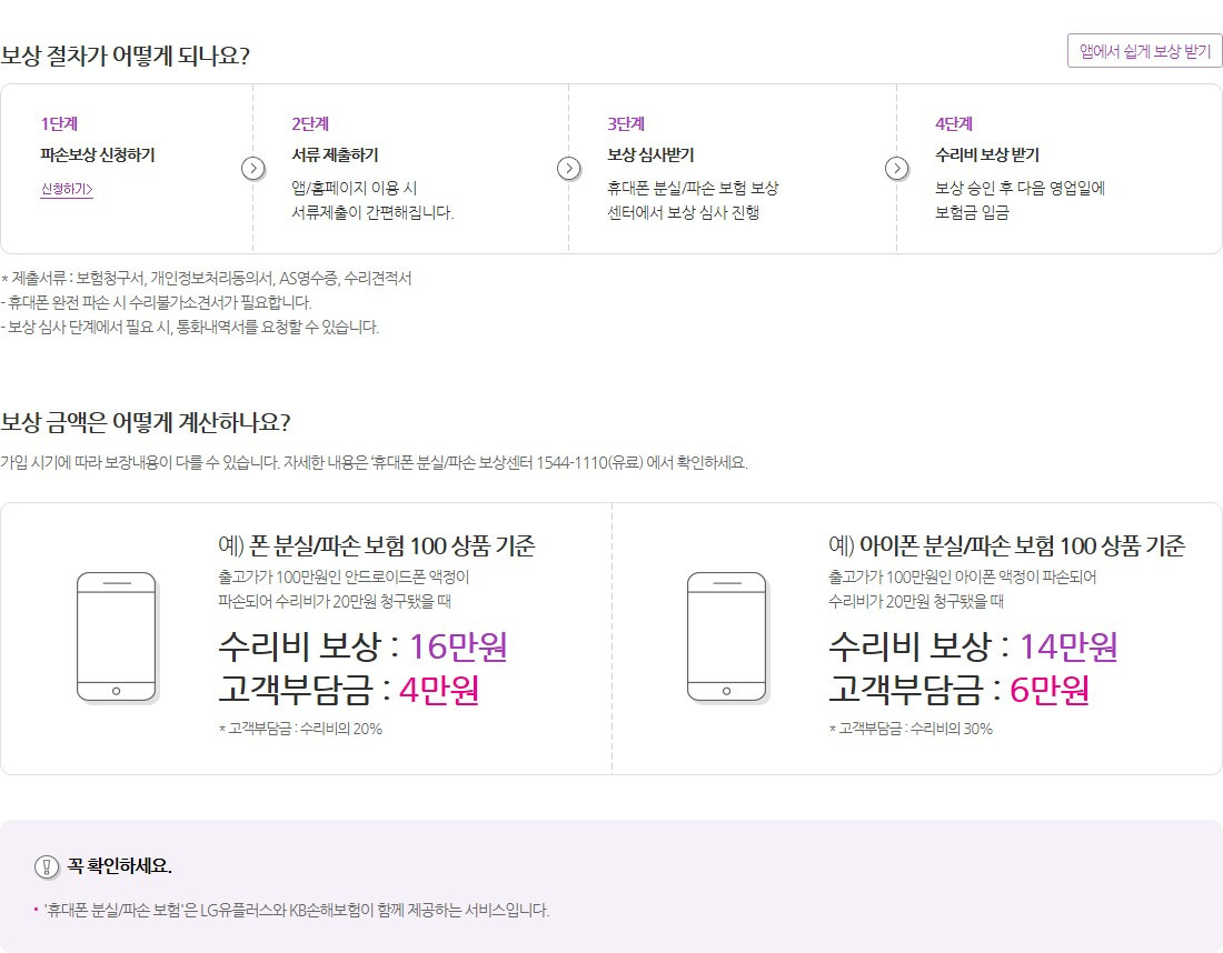 Lgu 휴대폰 파손보험 가입 방법 보장혜택 Lg유플러스 휴대폰 보험 비용 파손보험 청구 방법 서류 정리
