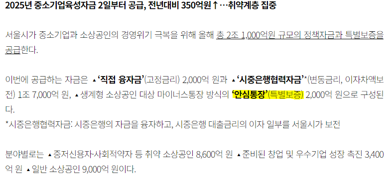 서울시 소상공인 안심통장 소상공인 마이너스 통장 신청방법 조건
