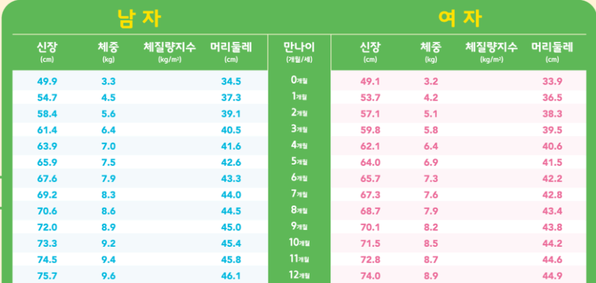 월령별 유아 어린이 평균 키 몸무게 계산기 And 발달표