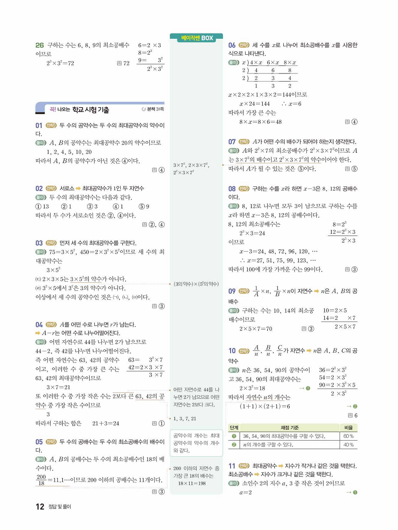 2025 최신 개정 베이직쎈 중등 1학년 1학기1 1 답지 해설 풀이 완벽 정리 바로보는 사진답지 모바일최적화