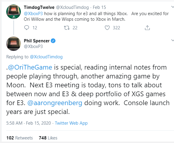 정보 - E3 2020 게임쇼 마소 XBOX 컨퍼런스 발표회 필스펜서 언급 ㅋ