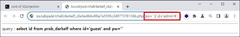 [Lord of SQLInjection] darkelf