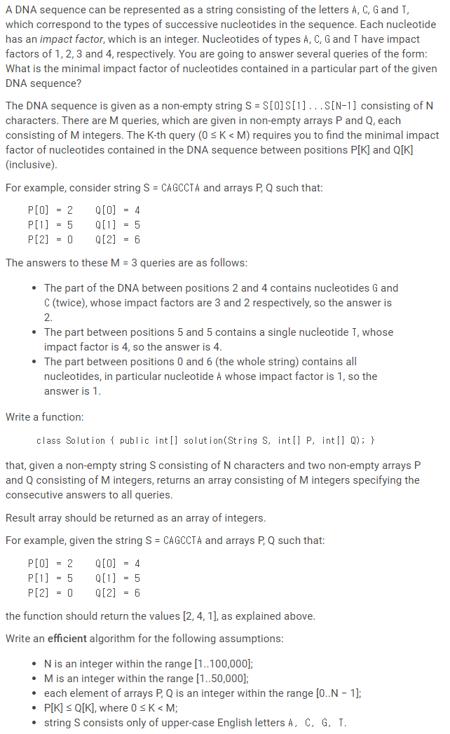 [코딜리티/Java] GenomicRangeQuery
