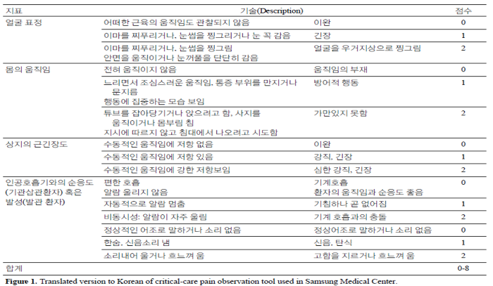 중환자실 사정도구 통증평가도구 Cpot Rass Cam Icu