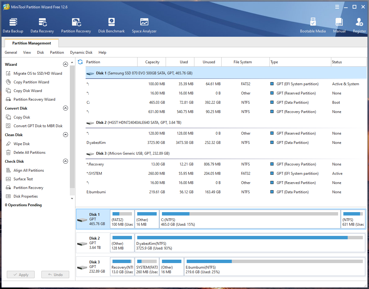무료 무설치 partition 관리 도구 - MiniTool Partition Magic