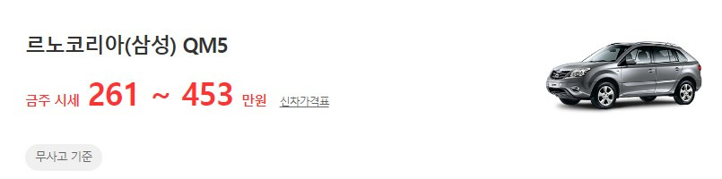 QM5 중고차 가격 시세표 (등급, 2007년식 ~ 2016년식)