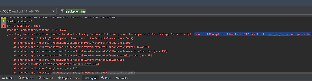 java.io.IOException: Cleartext HTTP traffic to not permitted 해결 방법.