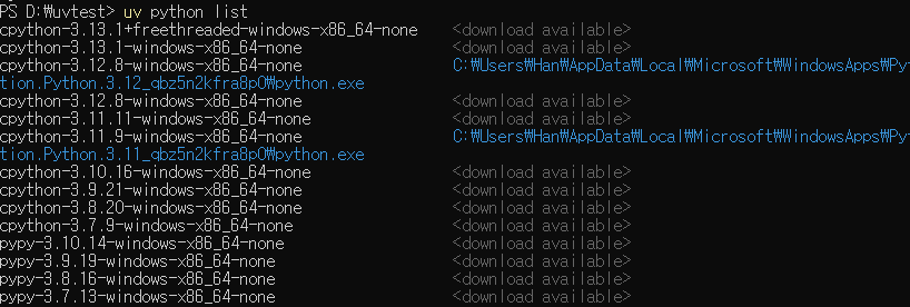 Python - uv 패키지, 프로젝트 관리자 설치 및 사용법