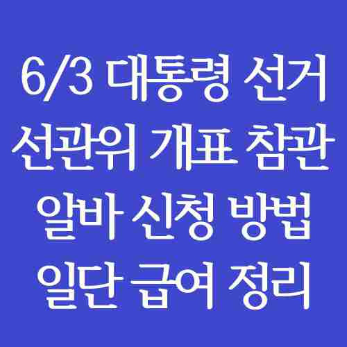 6월 3일 대통령 선거 선관위 개표 참관 알바 아르바이트 신청 방법 일당 급여