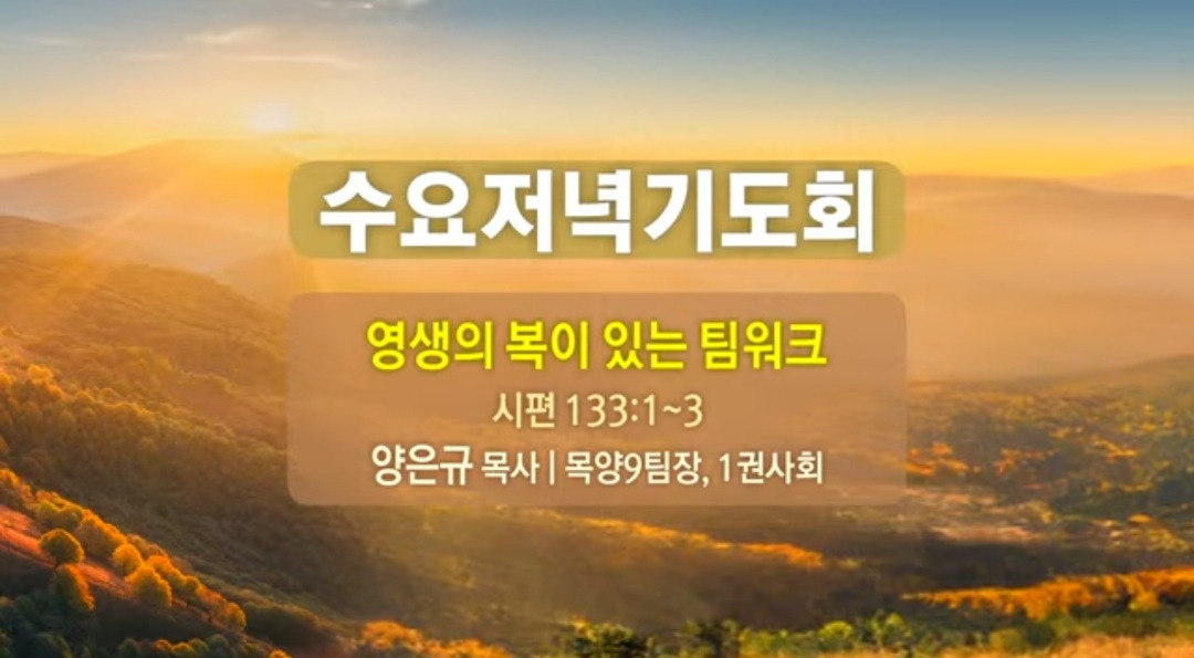 ♣수요저녁기도회주후 2024년 03월 13일영생의 복이 있는 팀워크양은규 부목사님 사랑의 교회 향기야
