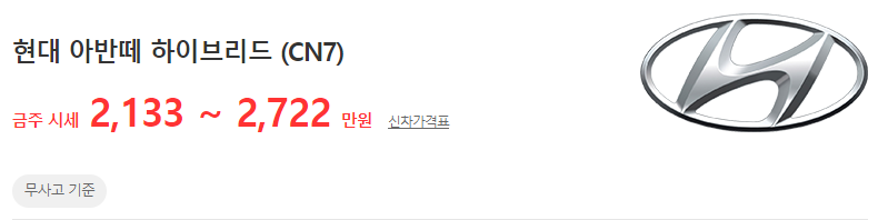 아반떼 하이브리드cn7중고차 시세 가격표23년 2월