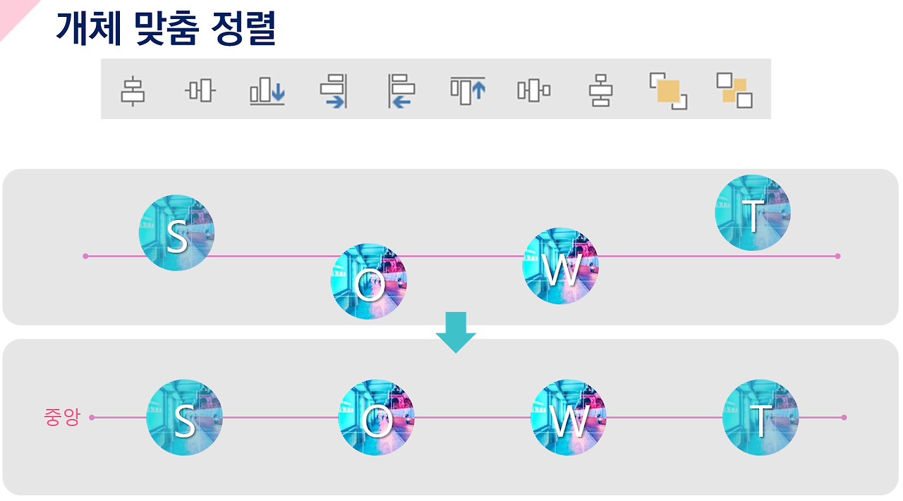 Ppt 정렬 도형 등 개체 맞춤 작업 예시 영상