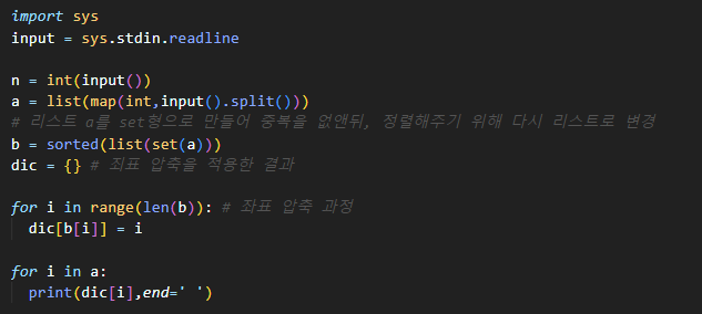 [백준 알고리즘] 18870번: 좌표 압축 (Python)