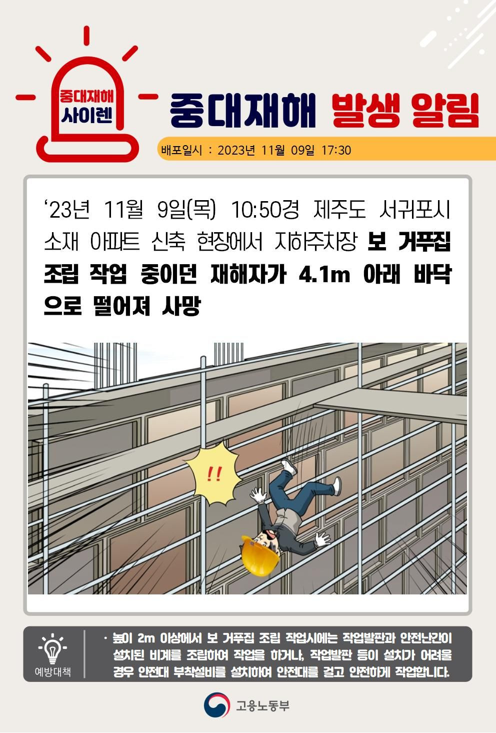 거푸집 조립 작업 중 떨어짐41m