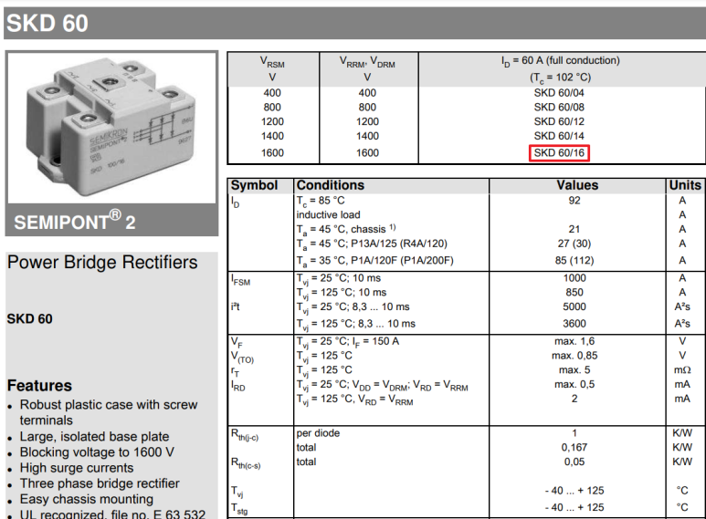 SKD60/16 세미크론 제품 판매