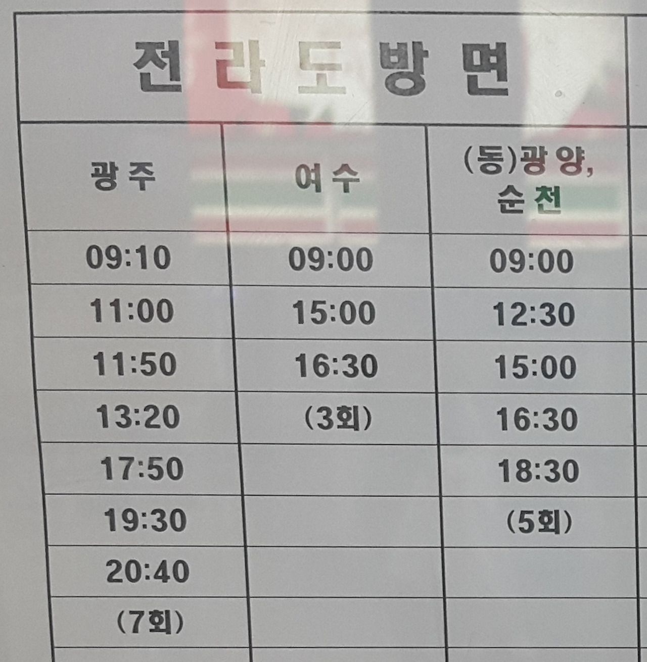 통영시외버스터미널 시간표