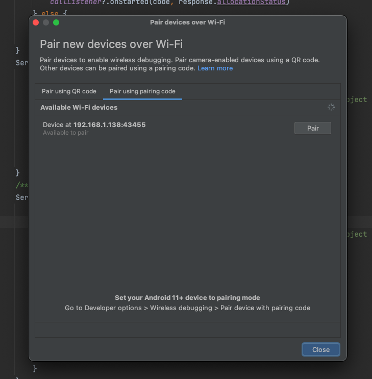 [Android Studio] USB 케이블이 없을 때 와이파이로 디버깅 연결하기