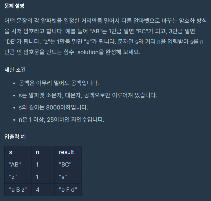 시저 암호 파이썬python 프로그래머스코딩테스트 연습lv1 — 해시태그코딩 Coding