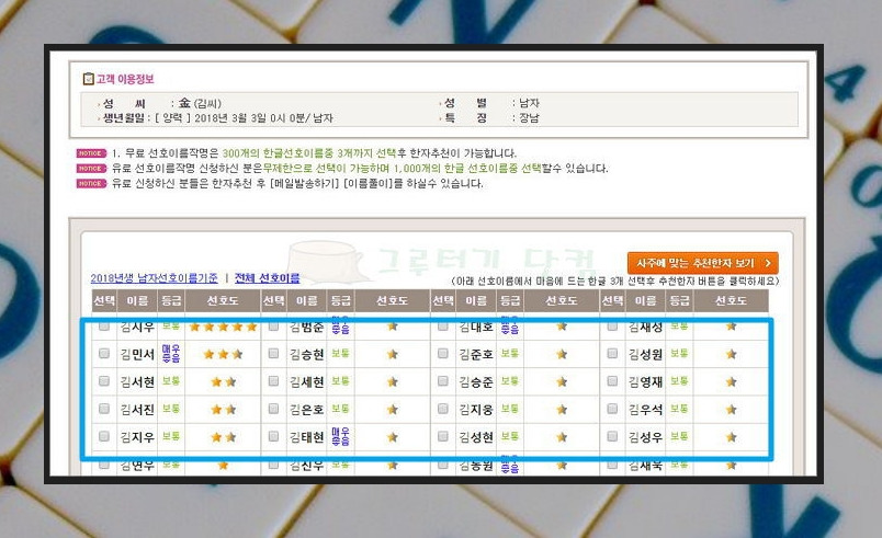 김씨남자 좋은 이름 모음 확인