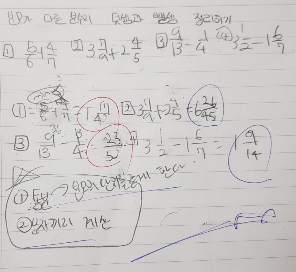 5 분수의 덧셈과 뺄셈 분모가 다른 분수의 덧셈과 뺄셈 완벽 정리5학년 1학기