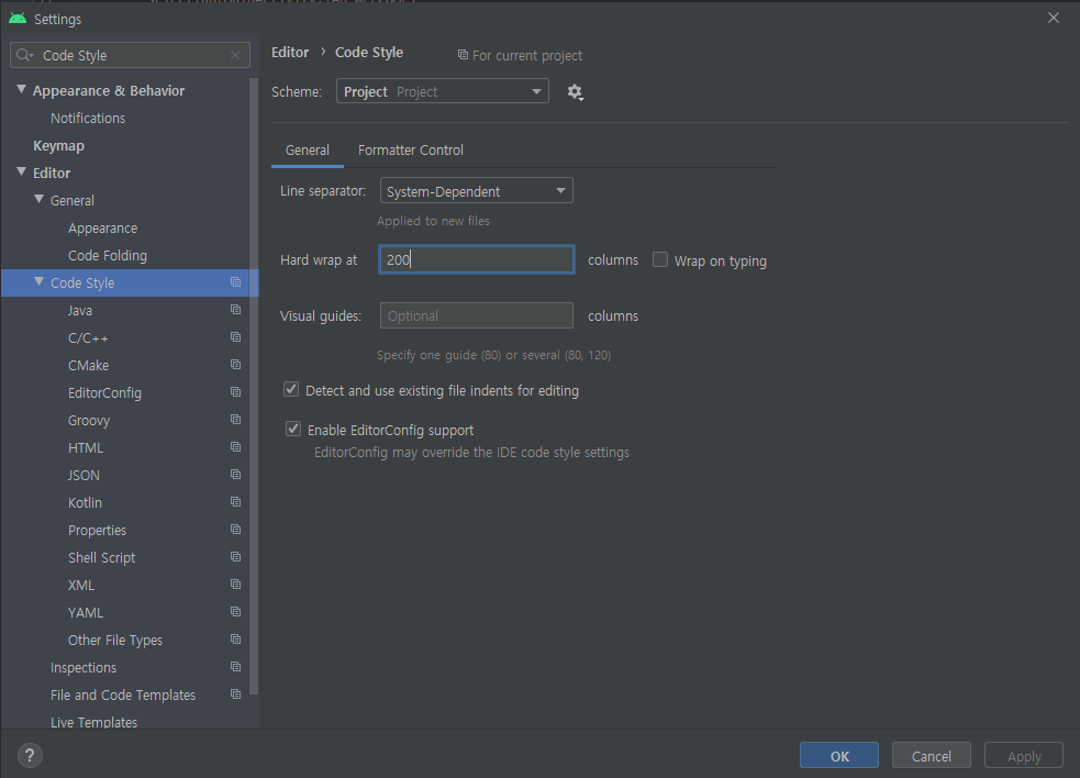 [Android] Android Studio 코드 자동정렬 기준 길이 늘리는 방법 / 기준선 넓게 잡기 :: 정리하다