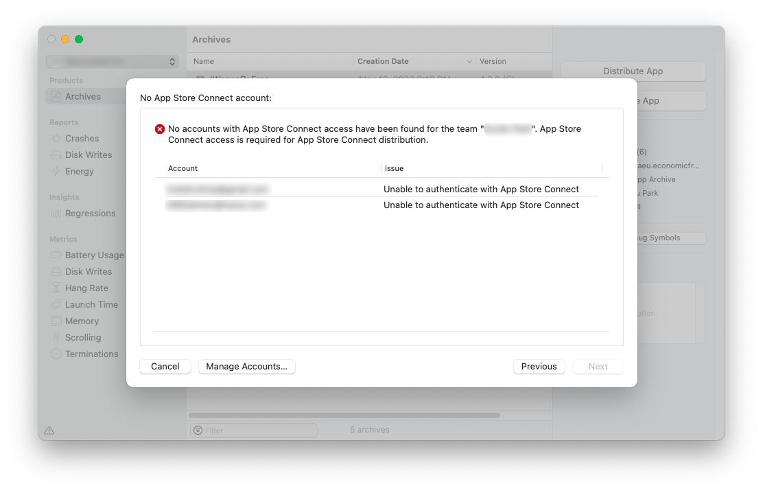 [Xcode] App Store Connect access is required for App Store Connect ...