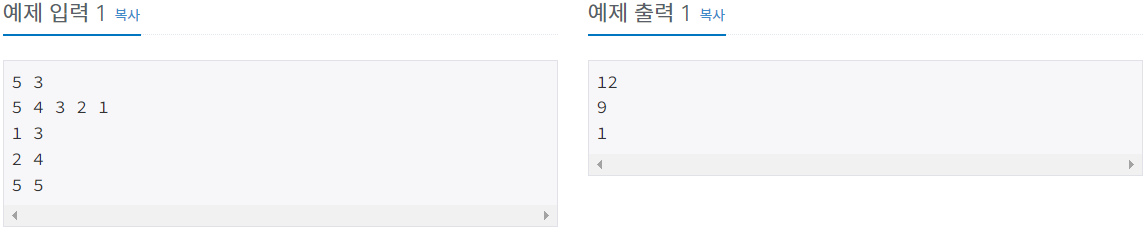 [백준/BOJ] 11659번 : 구간 합 구하기 4 (JAVA / 자바) :: 코딩하는 코알못