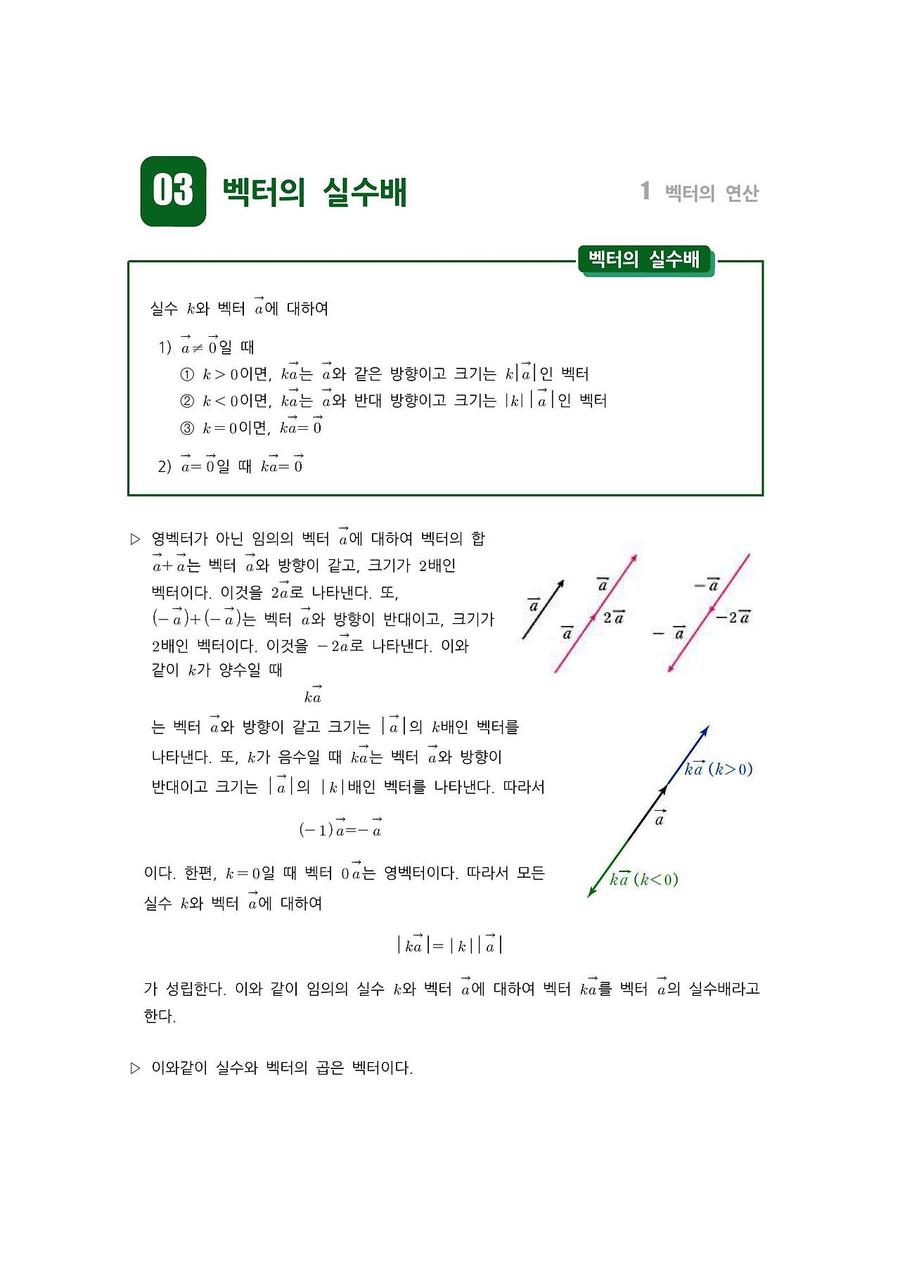 수학 개념 정리공식 벡터의 실수배 벡터의 실수배에 대한 연산 법칙 벡터의 평행