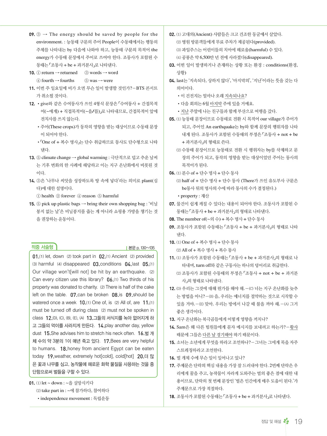 2025 내신콘서트 통합본 영어 중3 1학기 동아 이병민 답지 해설 Pdf 사진답지