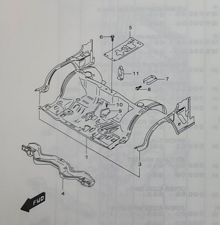 다마스Ⅱ 품번 - FIG. 72B 앞 플로어(다마스 가솔린) [223-224p]