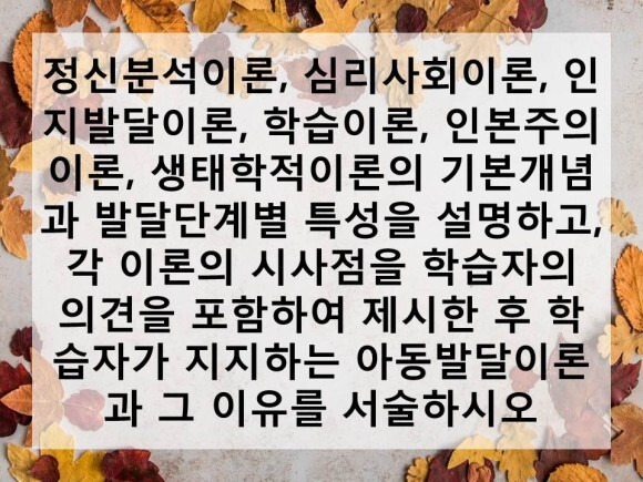 아동복지론 정신분석이론 심리사회이론 인지발달이론 학습이론 인본주의이론 생태학적이론의 기본개념과 발달단계별 특성을