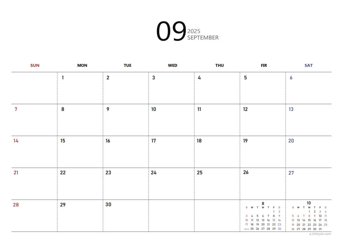 2025년 무료 달력 공휴일 포함 PDF A4 인쇄하기