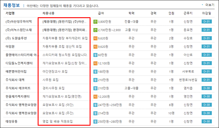 아산시청 홈페이지 채용정보 및 구직등록 바로가기