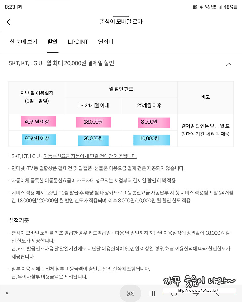 LGU, KT, SKT 통신비 할인카드 '춘식이 모바일 로카' : -2만원 :: ★ 솔직리뷰 ~ 여행 맛집 전시 공연