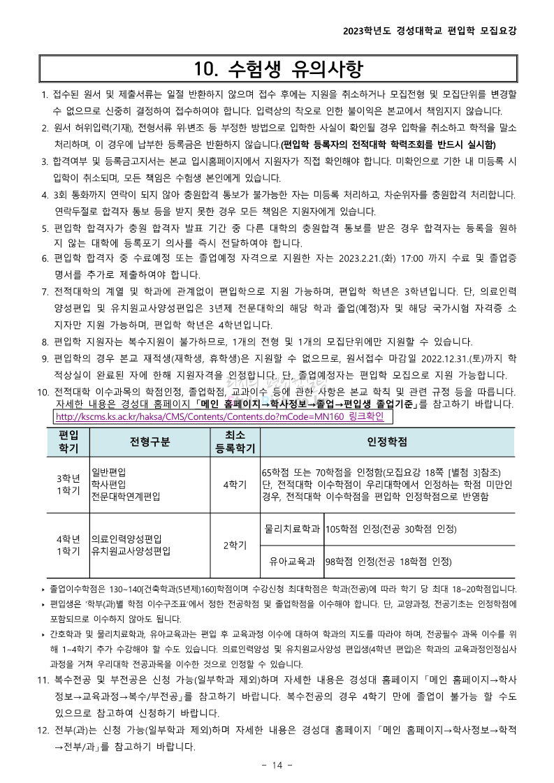 경성대 편입 2023학년도 모집요강 간편하게 보자