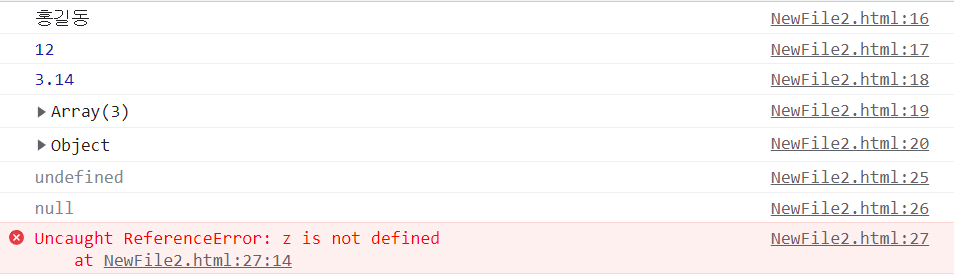 HTML 변수선언과 자료형 + Uncaught ReferenceError
