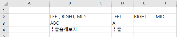 엑셀excel 데이터에서 텍스트 추출하기 Left Rightmid 사용법 활용법