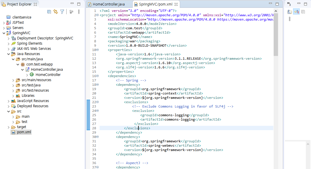 JAVA : Spring MVC Project from Eclipse 생성(1) - pom.xml 설정